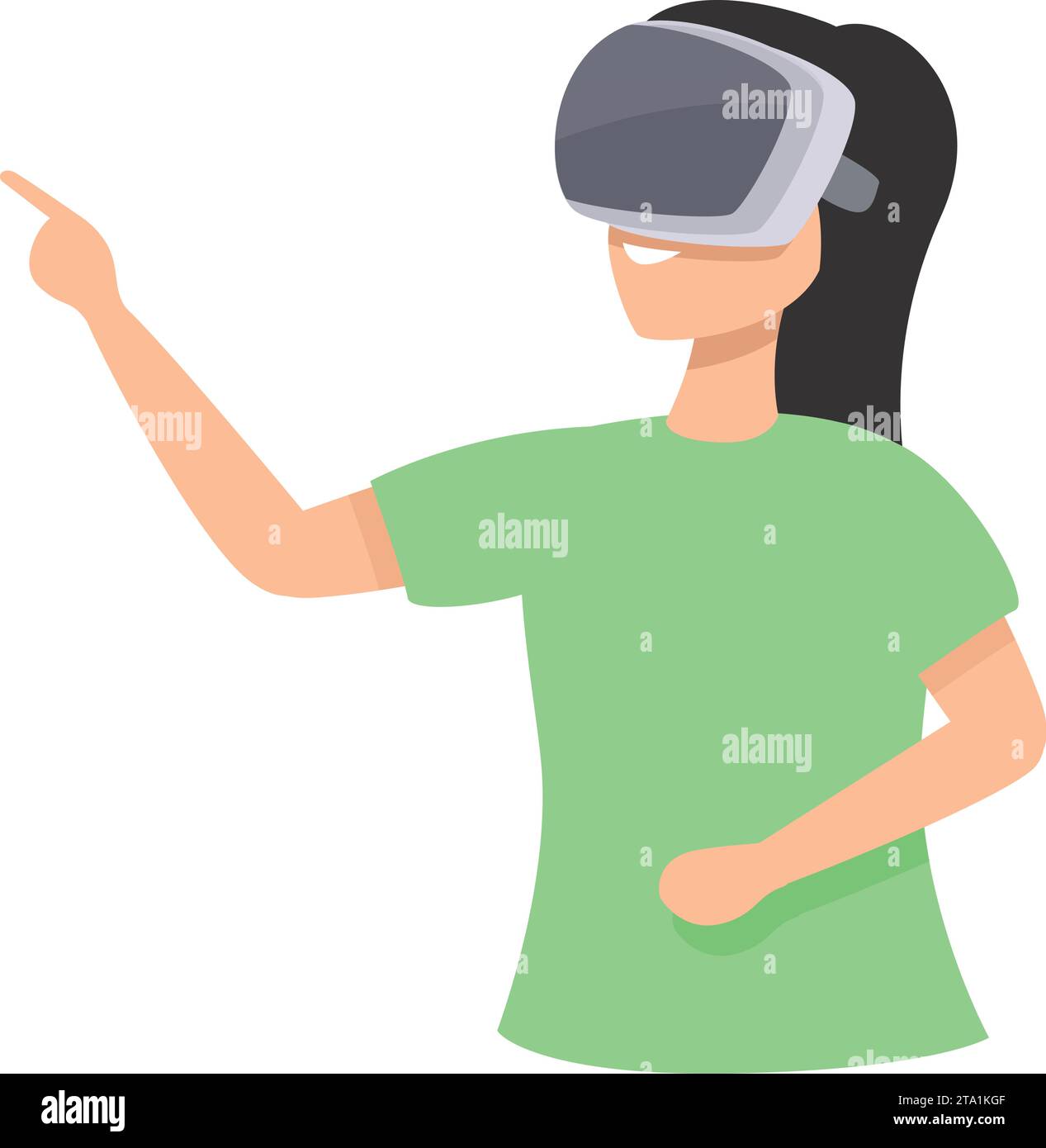 Funny girl play icon cartoon vector. Vr headset wearing. Cyber camera ...