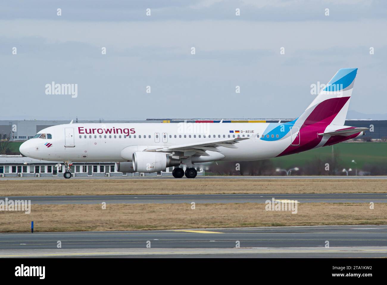 German low-cost airline Eurowings Airbus A320 starting its takeoff roll ...