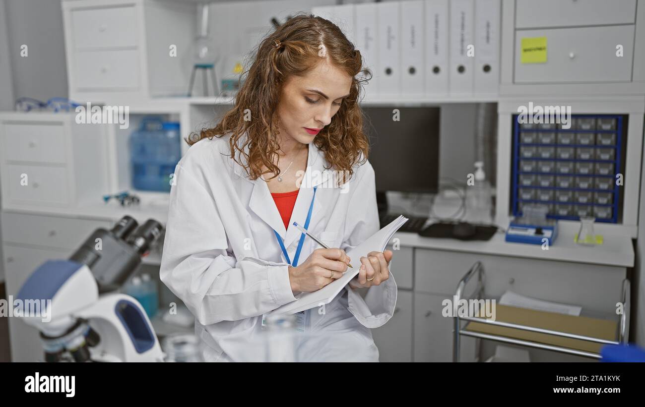 Young woman scientist taking notes at laboratory Stock Photo - Alamy