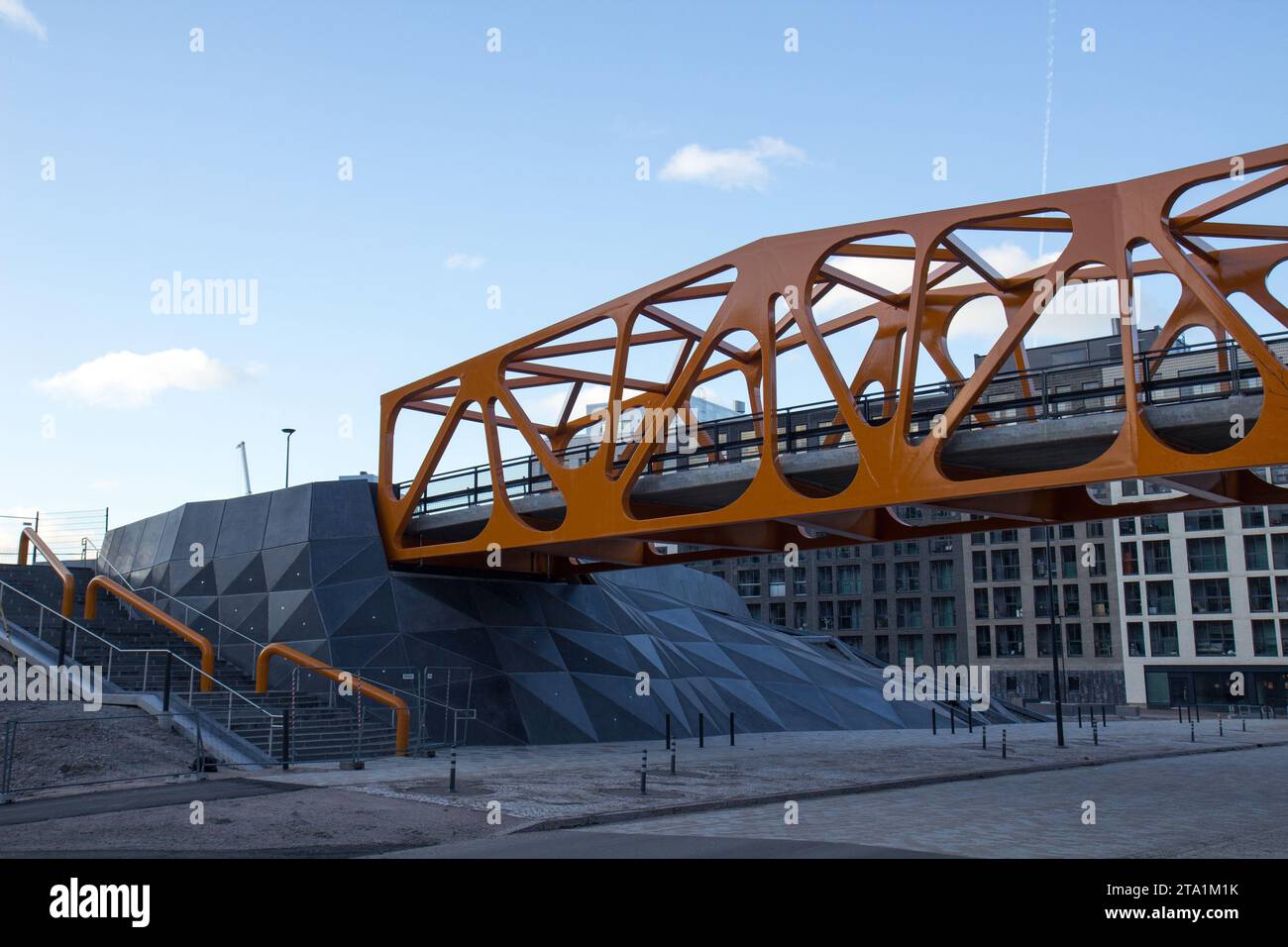 interesting bridge tunnel, metal round construction and geometric ...