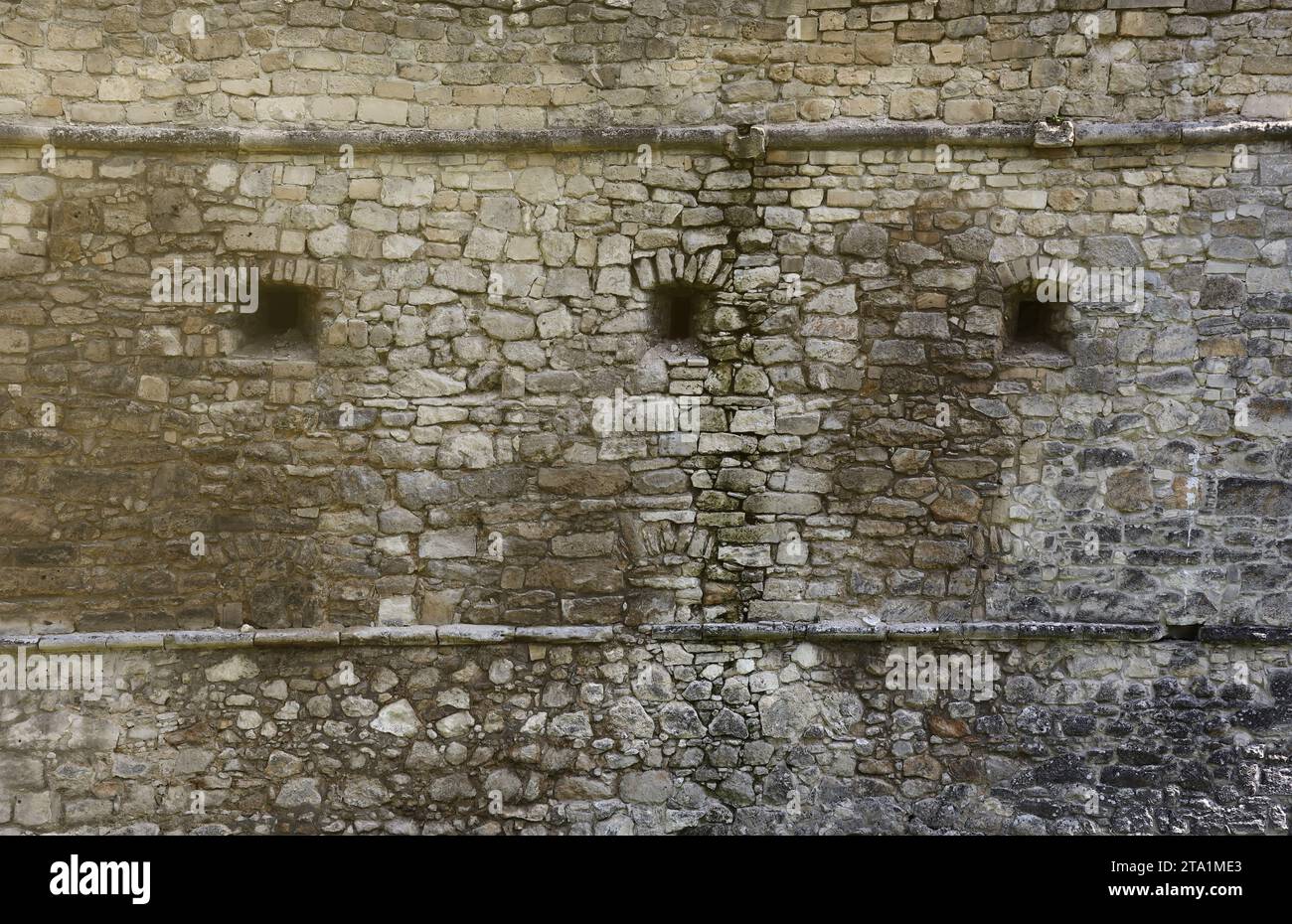 Very old brick stone wall of castle or fortress of 18th century. Full ...
