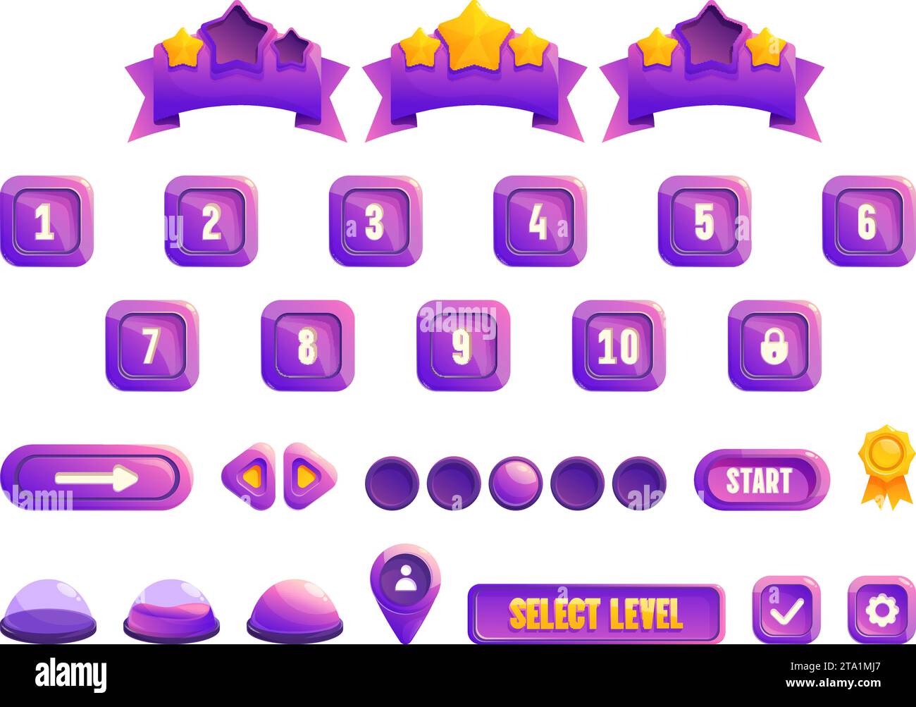 Select game level icons set cartoon vector. Indicator pointer locked ...