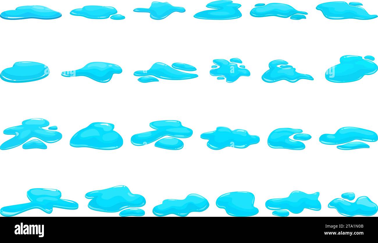 Water puddle icons set cartoon vector. Floor leak tears. Wash wet drop ...