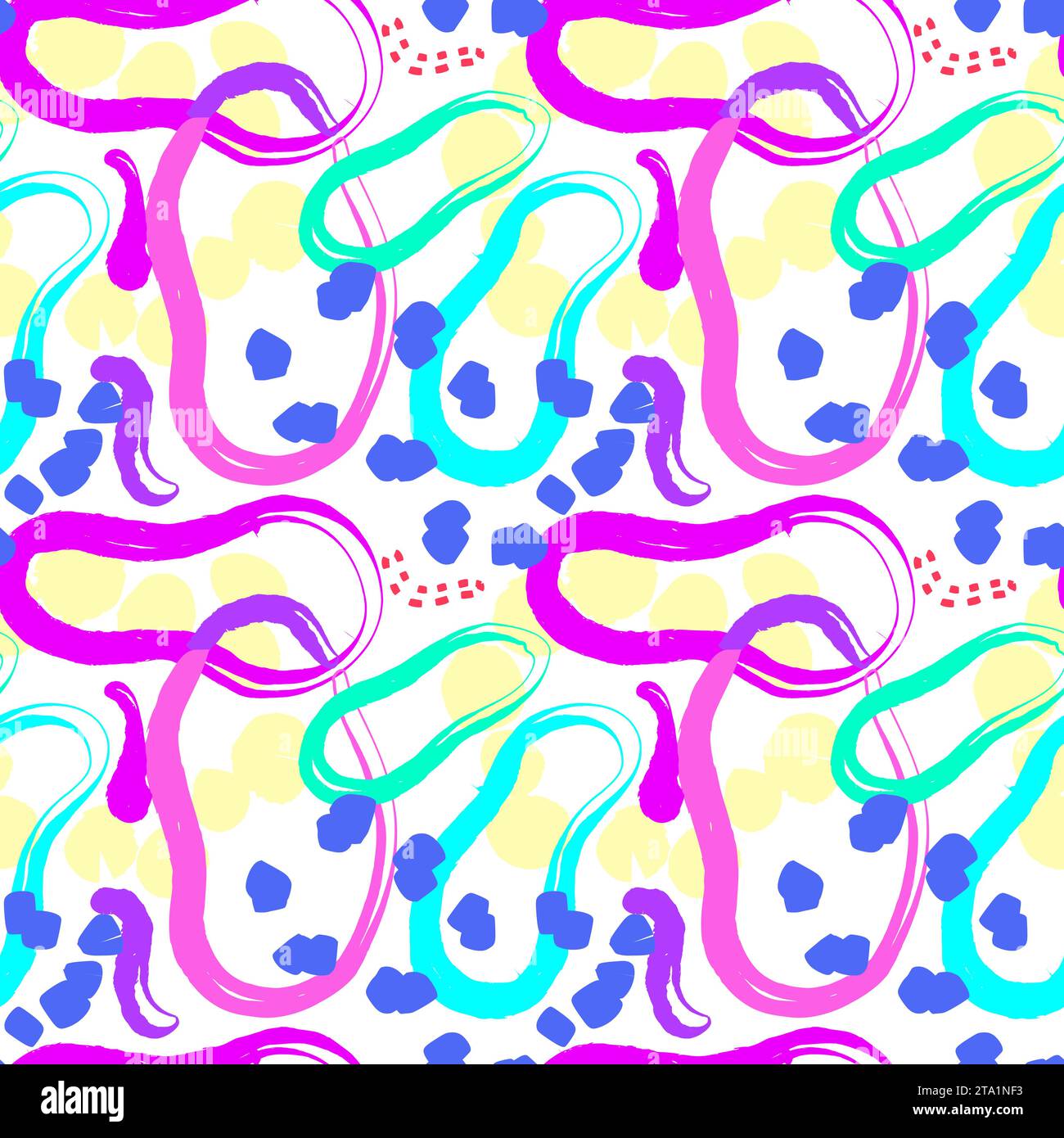 Doodle Vector Seamless Pattern in Vibrant, saturated neon colors. hand ...