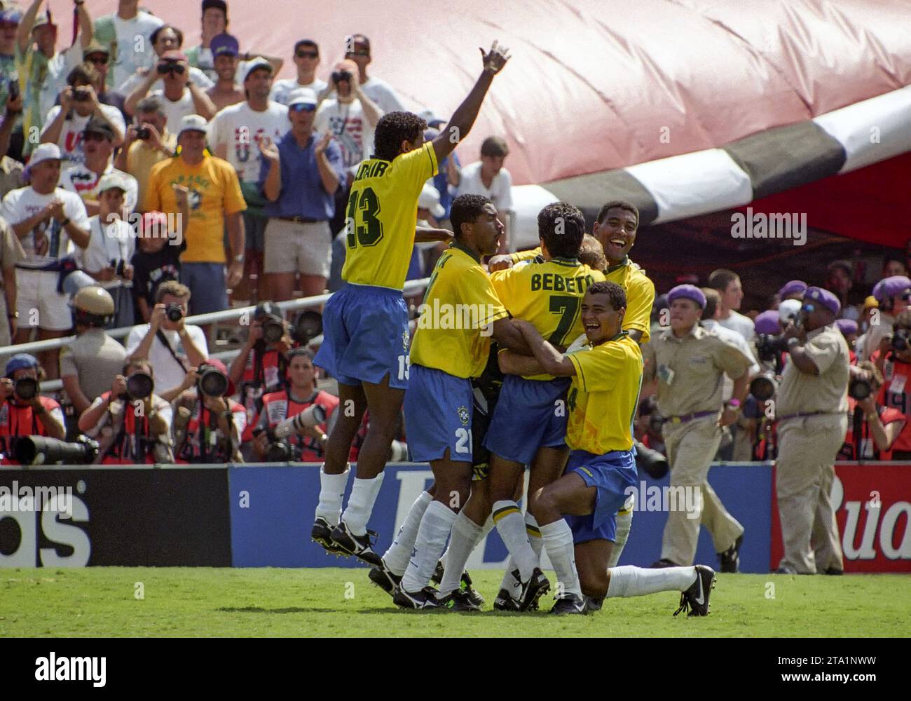 Brazilian players celebrate their victory in the 1994 World Cup after ...