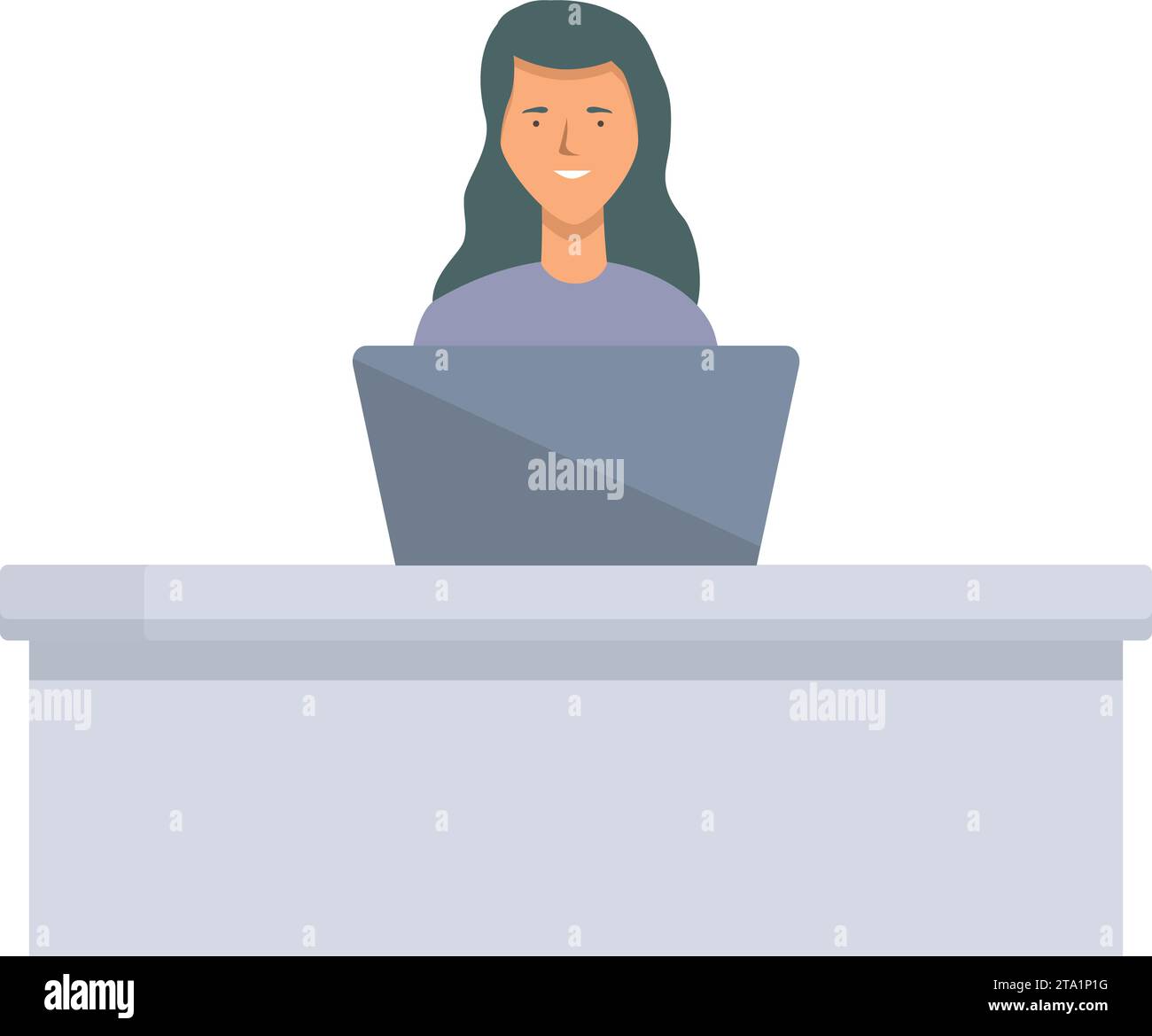Happy smiling woman work icon cartoon vector. Home desktop. Cute ...