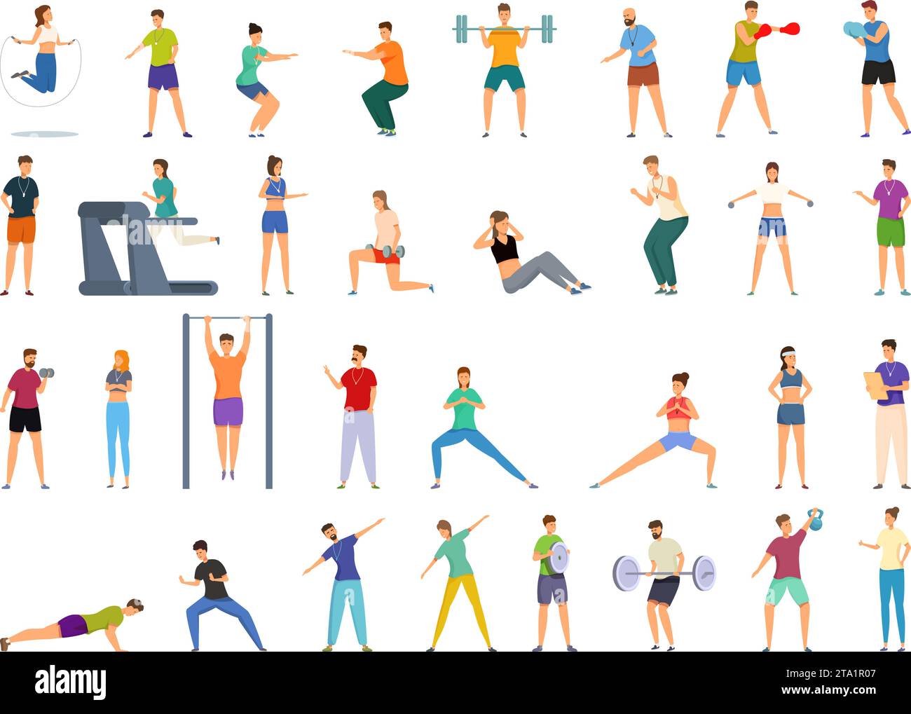 Fitness coaching training icons set cartoon vector. Gym coach. Person sport instructor Stock ...