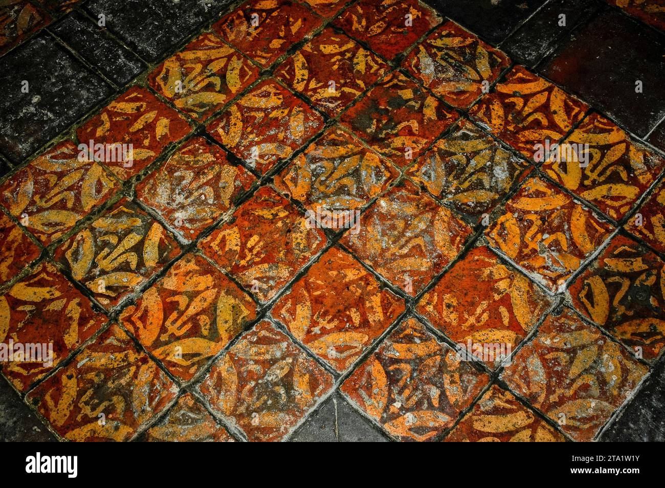 Medieval encaustic tiles from the 1300s in the Parish Church of Holy ...
