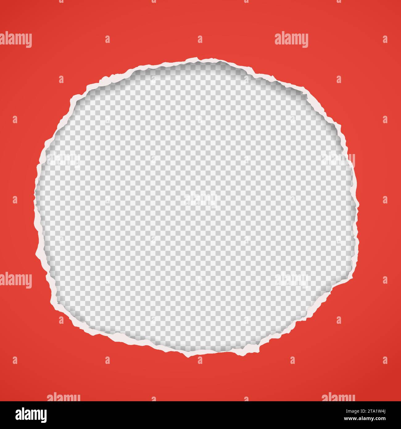 Red paper with torn hole in the center and soft shadow is on squared ...