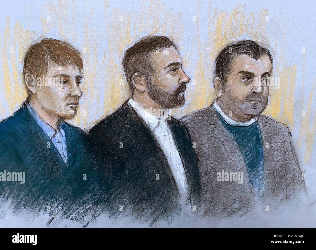 Court artist sketch by Elizabeth Cook of (left to right) Michael Jones ...