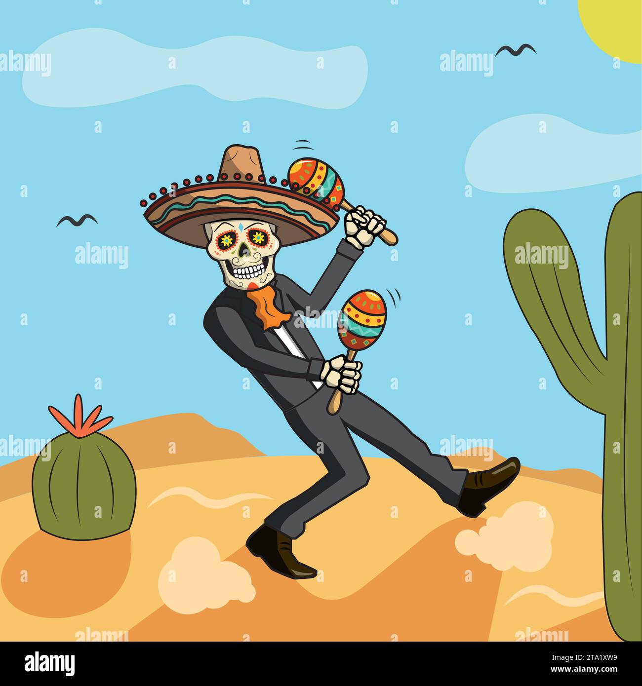 Happy skull character playing maracas Cinco de mayo Vector illustration ...