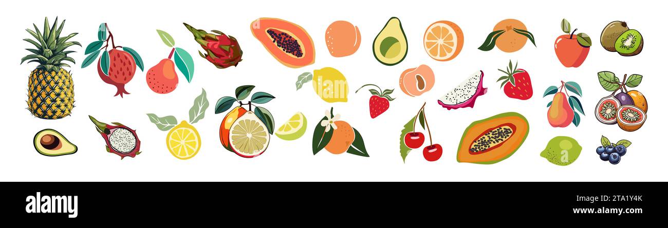 Hand drawn abstract fruits vector set isolated Stock Vector Image & Art ...