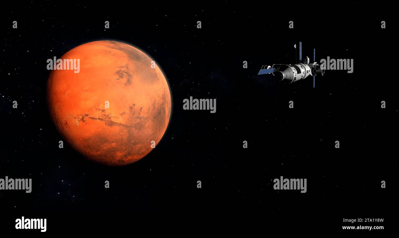 Space station in Mars's orbit Stock Photo - Alamy