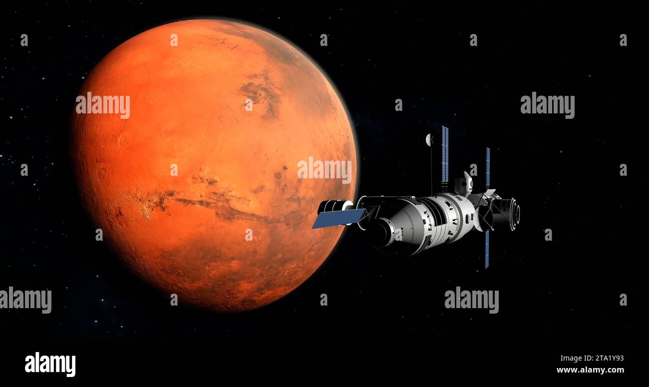 Space station in Mars's orbit Stock Photo - Alamy