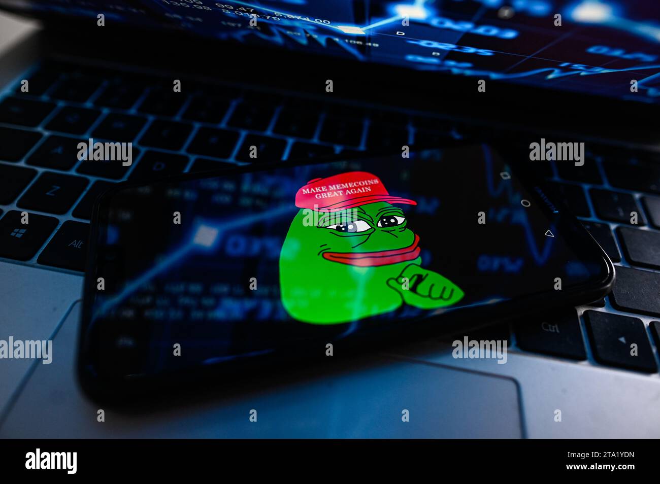 In this photo illustration, a Pepe logo seen displayed on a smartphone ...