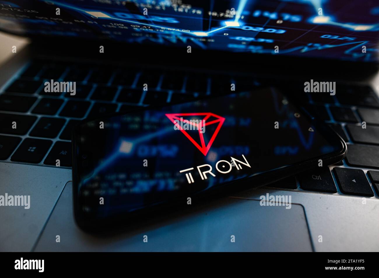 In this photo illustration, a Tron logo seen displayed on a smartphone ...