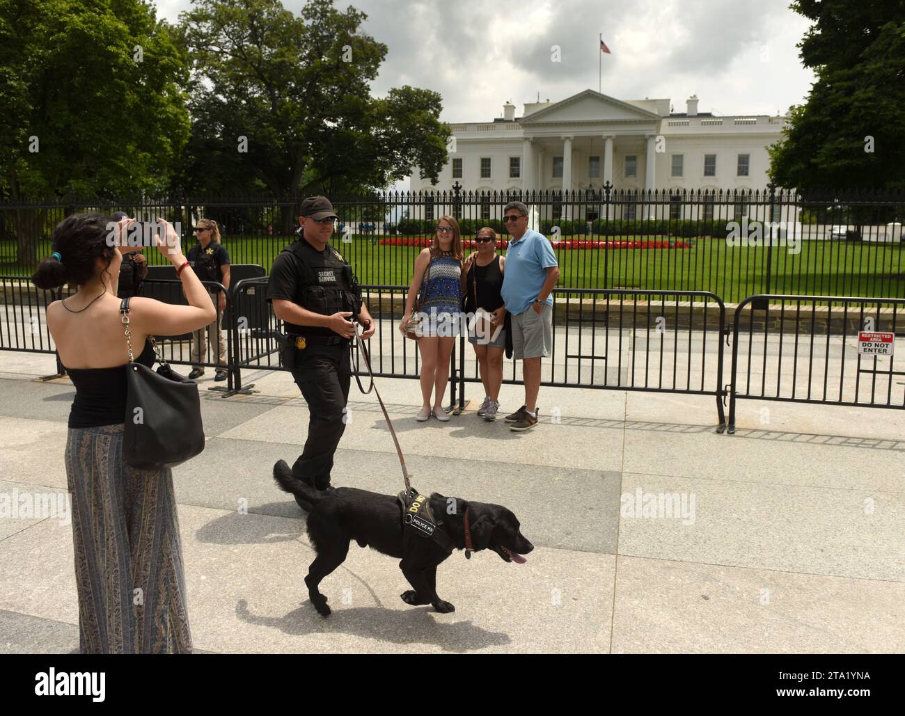 Washington, DC - June 02, 2018: Tourists and Secret Service guard near ...