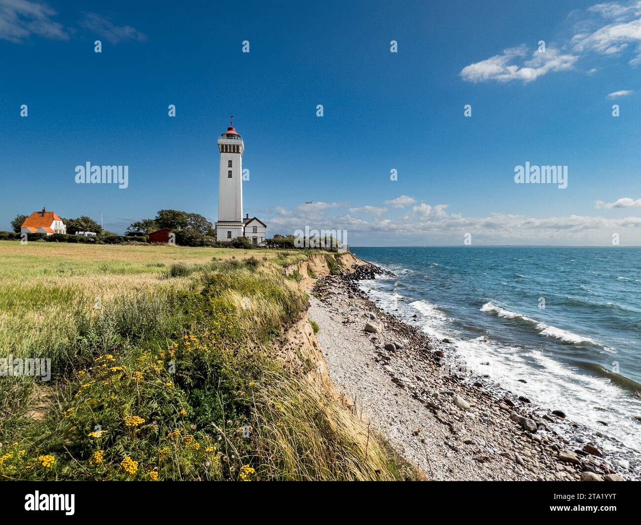 Helnaes Fyr, lighthouse on the Helnaes peninsula on Funen, Denmark ...