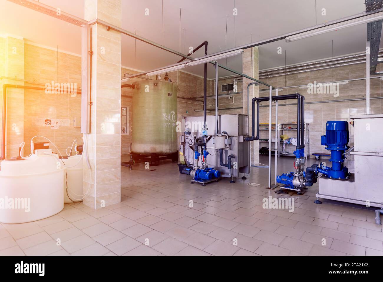 New boiler station, boiler room, engine room. Technical equipment Stock ...