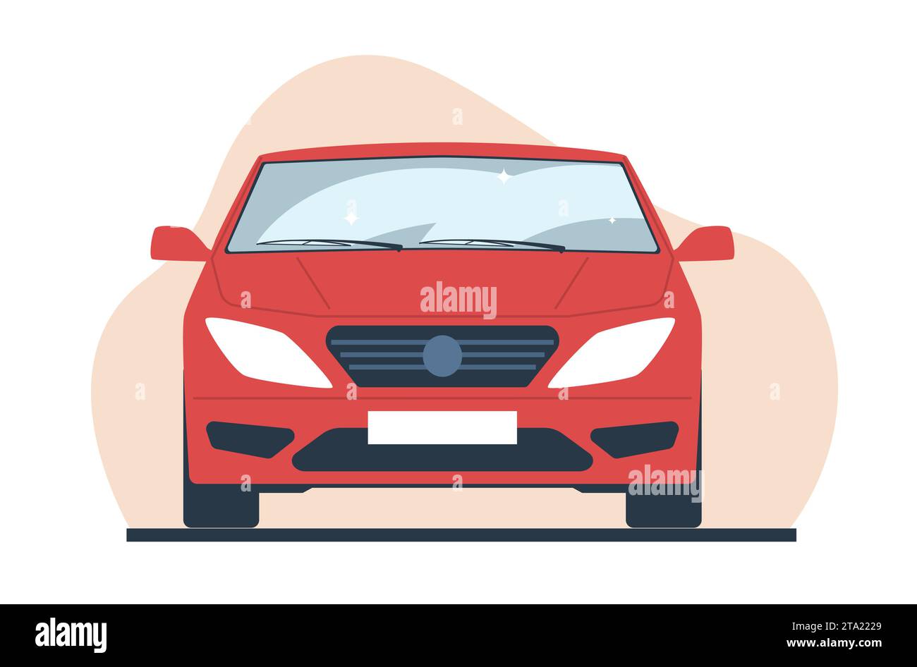 Car windshield wiper cleans window of rain and dirt. Front view red ...