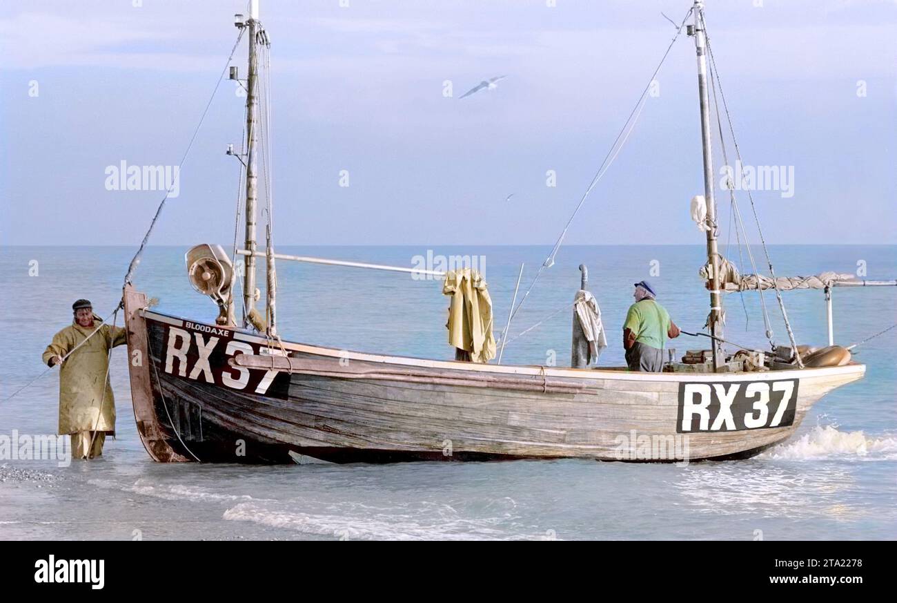 colourised bw photo of Hastings fishing boat RX37, Bloodaxe on the ...