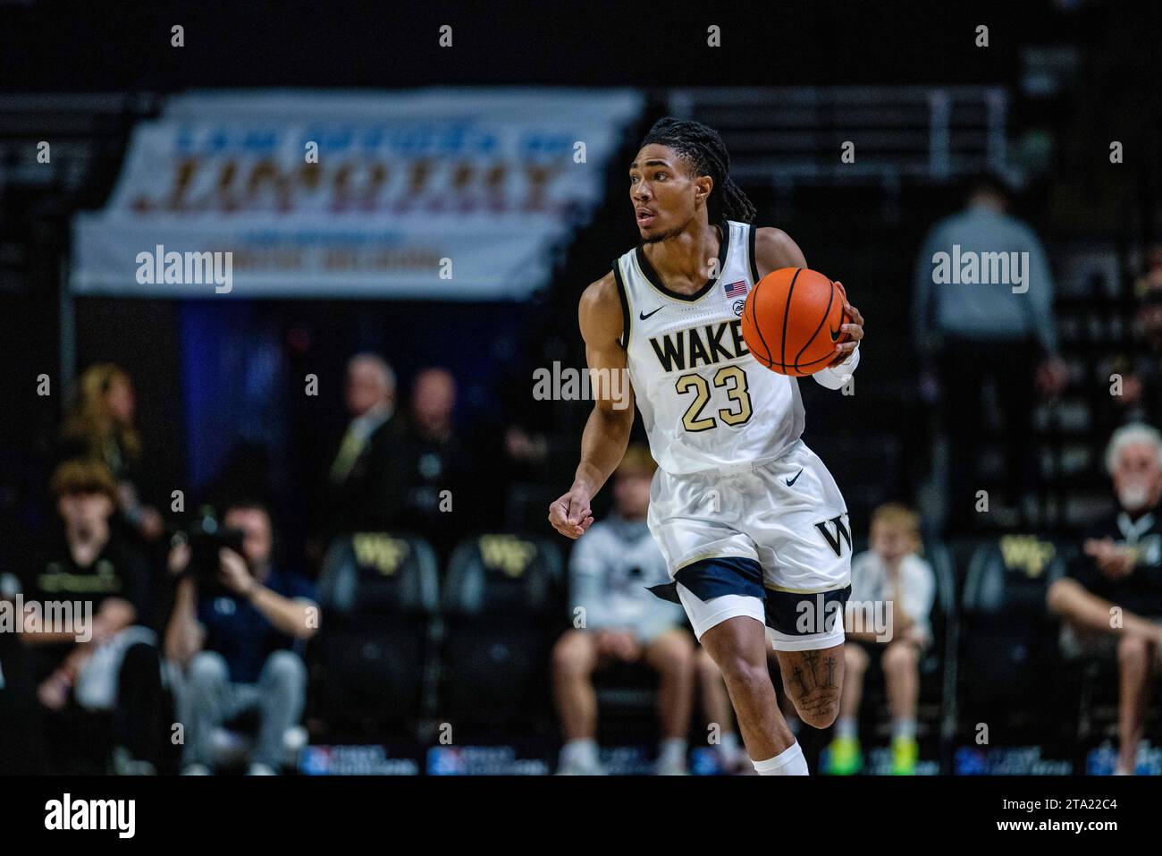 Winston-Salem, NC, USA. 24th Nov, 2023. Wake Forest Demon Deacons guard Hunter Sallis (23 ...