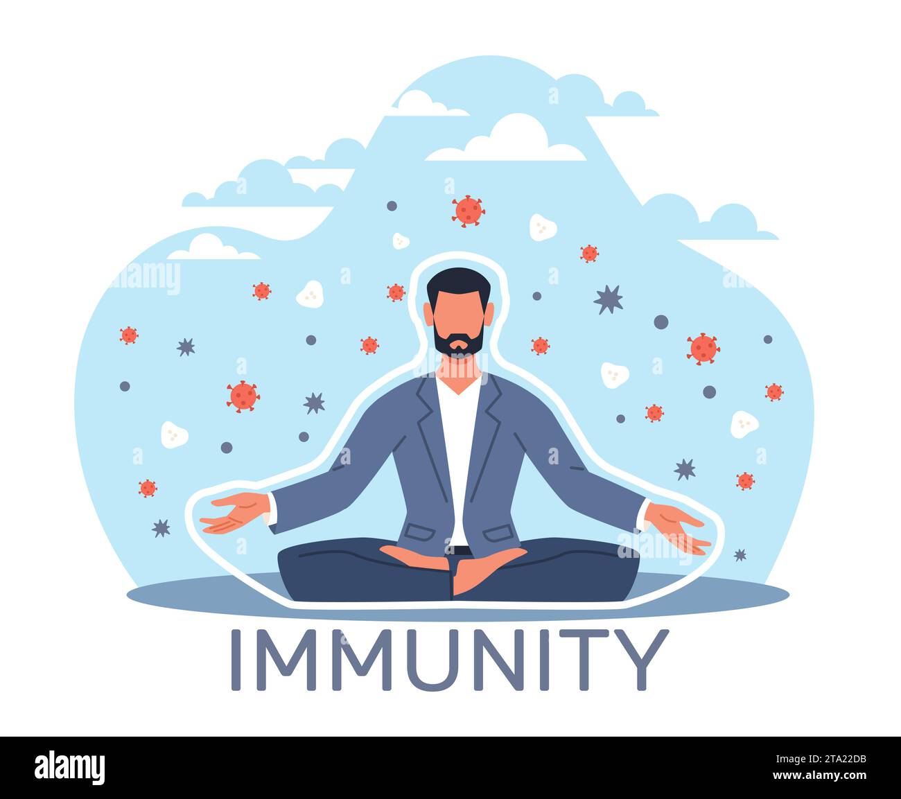 Concept of healthy lifestyle and strong immunity. Man sitting in ...
