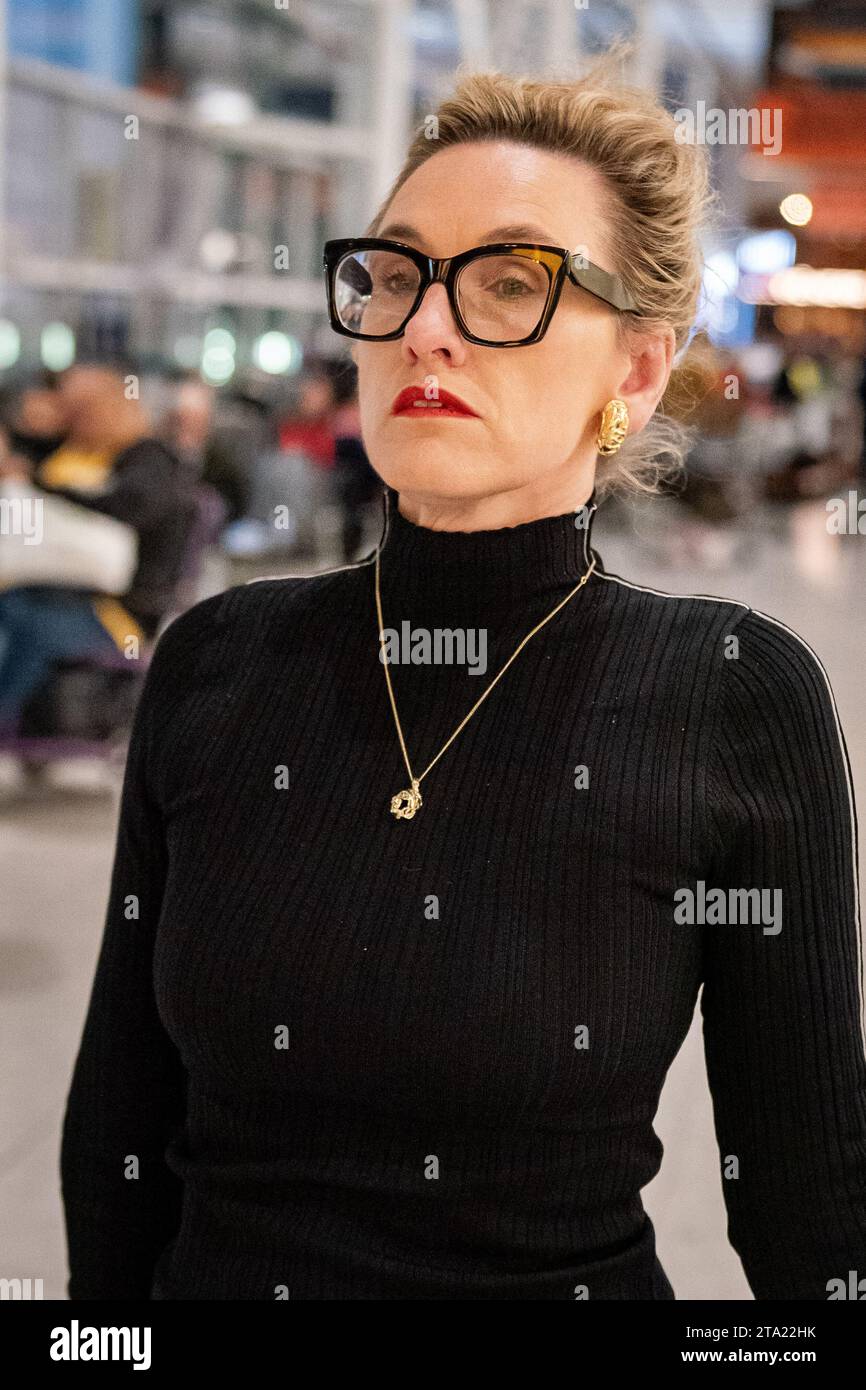 Restaurant critic Grace Dent arrives at Heathrow Airport, London, after ...