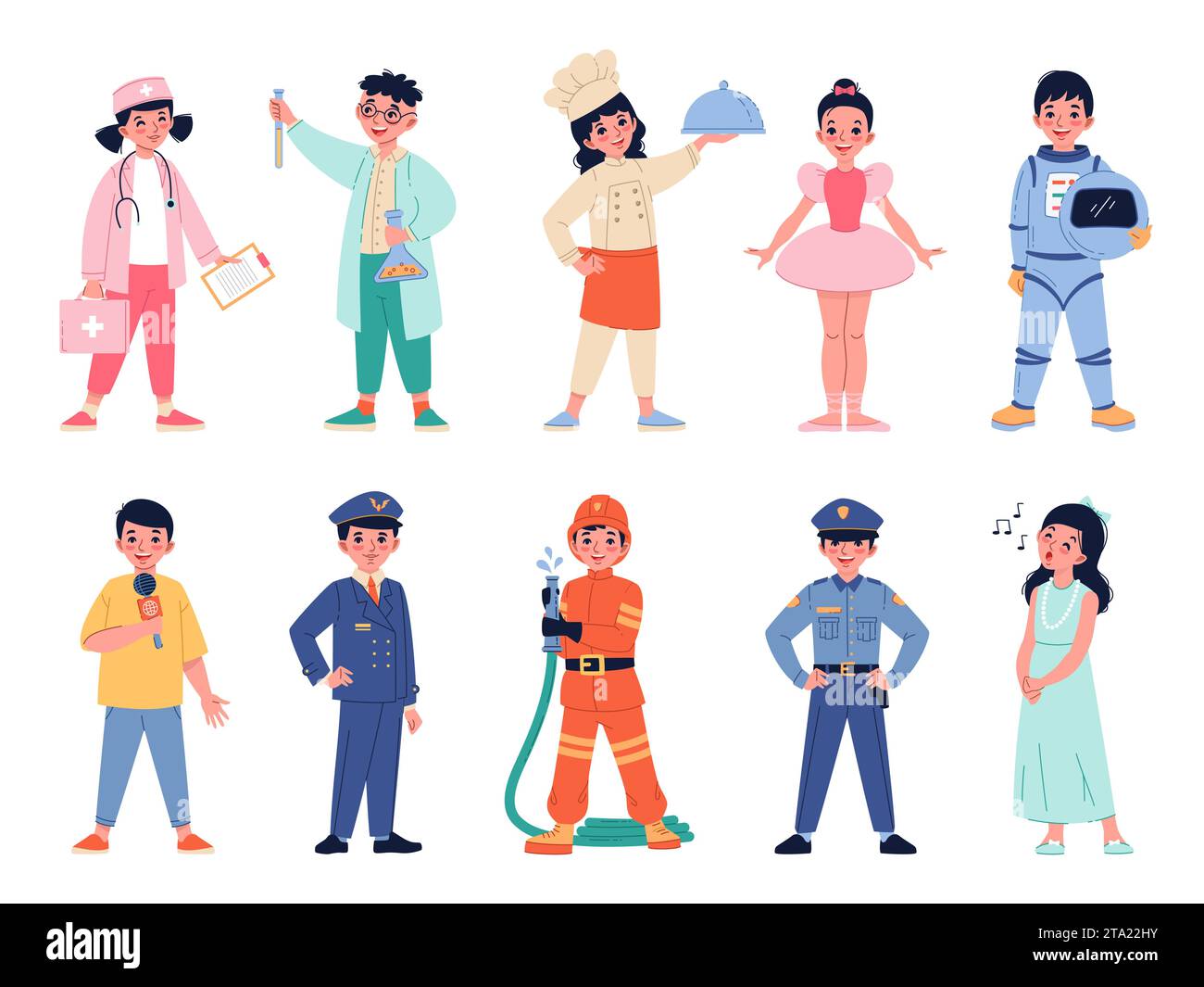 Cute young professionals. Children in different professions uniforms ...