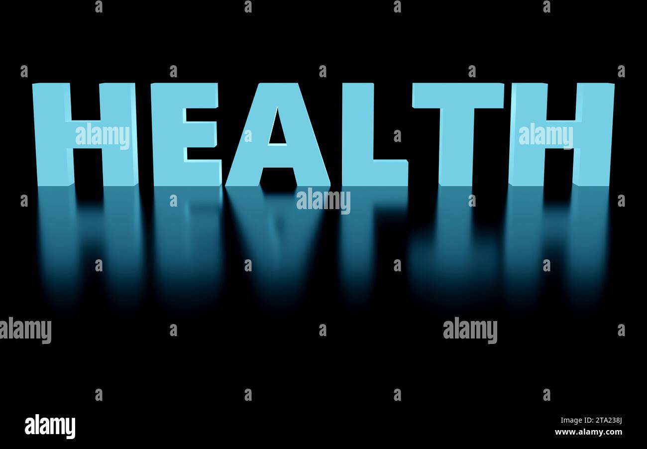 Simple 3D Illustration of the Word HEALTH in Blue Text on a Black ...
