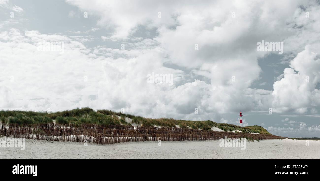 Panorama with lighthouse at Ellenbogen, North Sea, North Sea island ...