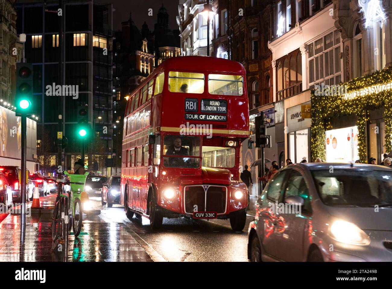 Knightsbridge one of London's most luxurious areas on a wet evening ...