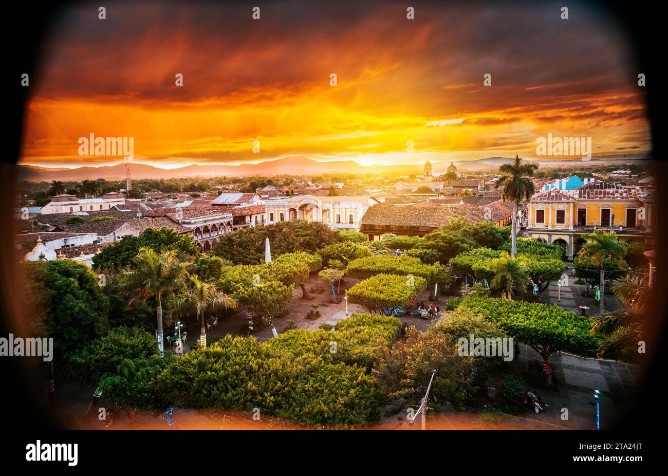 View of the central park of Granada at sunset. Beautiful view of ...