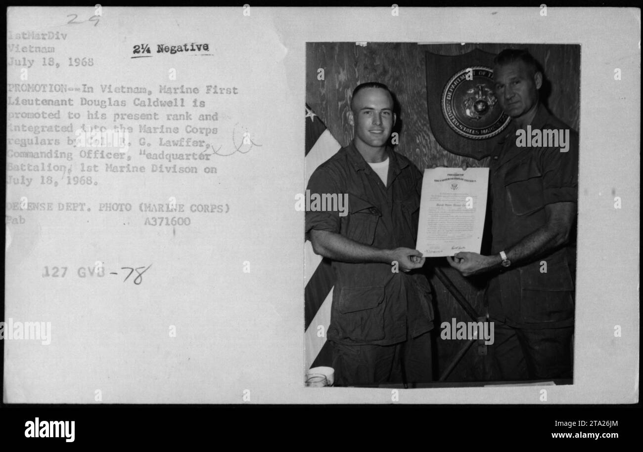 Marine First Lieutenant Douglas Caldwell is being promoted to his ...