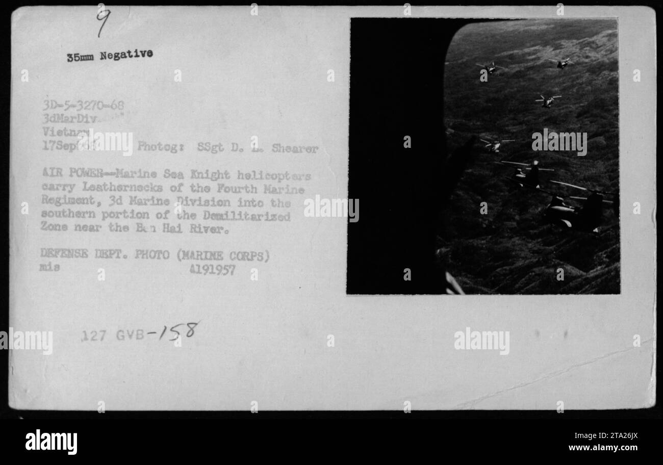 Marine Sea Knight helicopters transport Fourth Marine Regiment troops ...