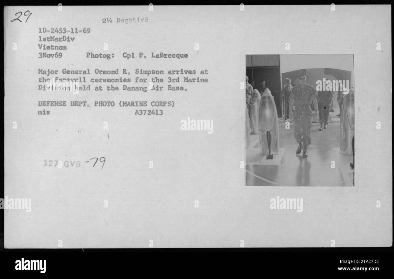 Major General Ormond R. Simpson arriving at the farewell ceremonies for ...