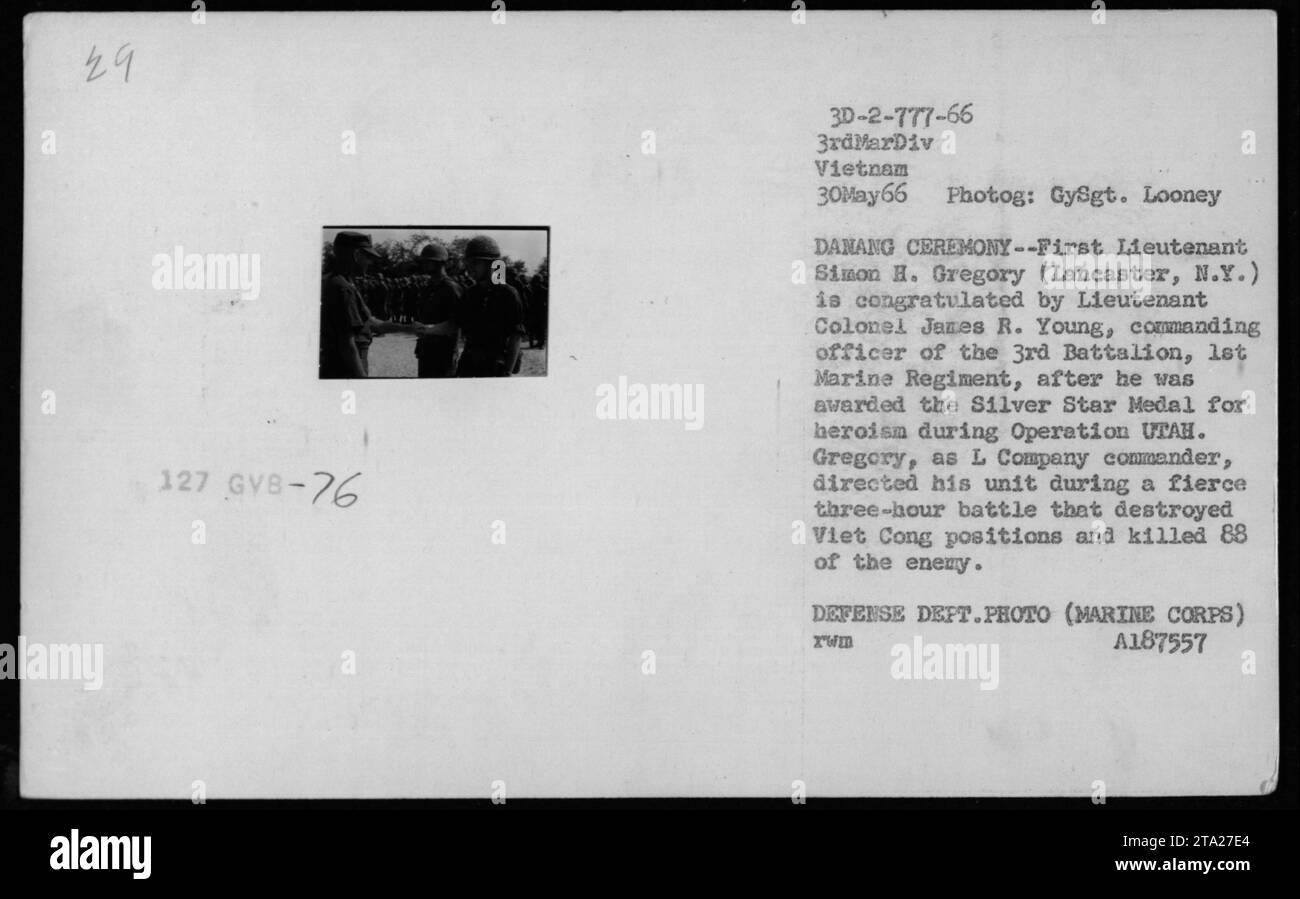 First Lieutenant Simon H. Gregory receives the Silver Star Medal for ...