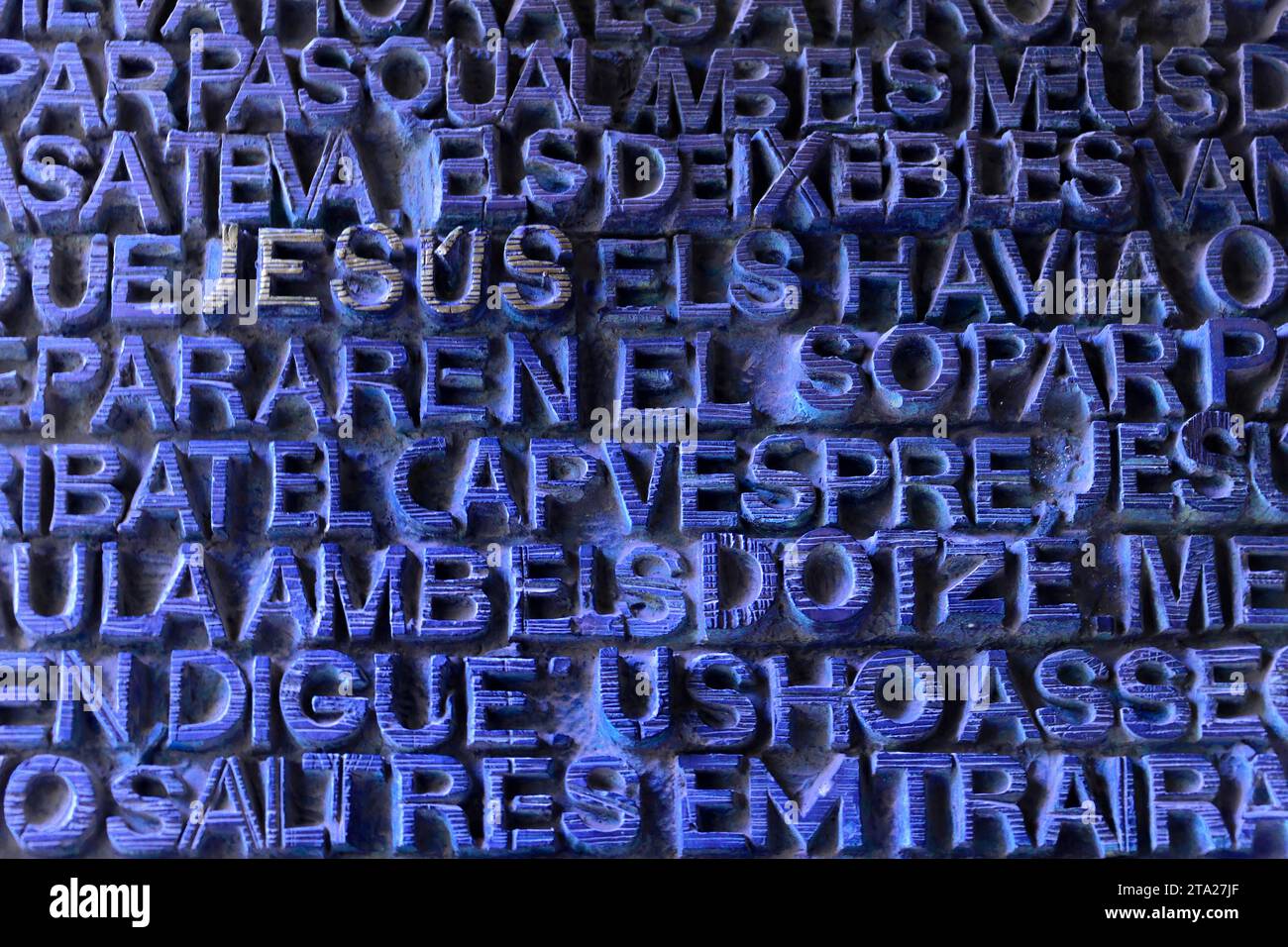 Jesus, inscription on the entrance gate of the Sagrada Familia or ...