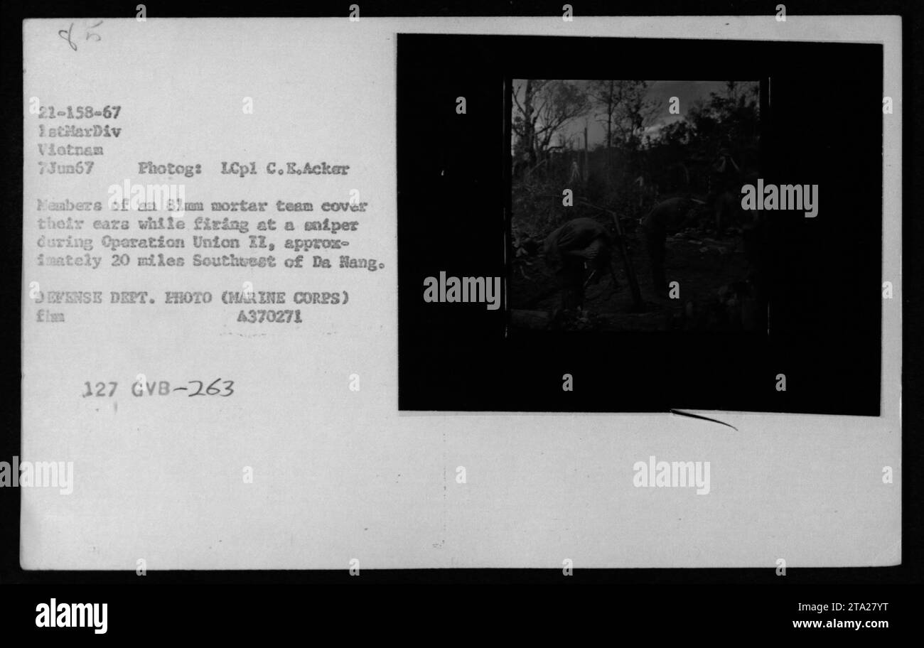 On June 7, 1967, 1stHarDiv Marine Corps soldiers fired 81mm mortars at ...