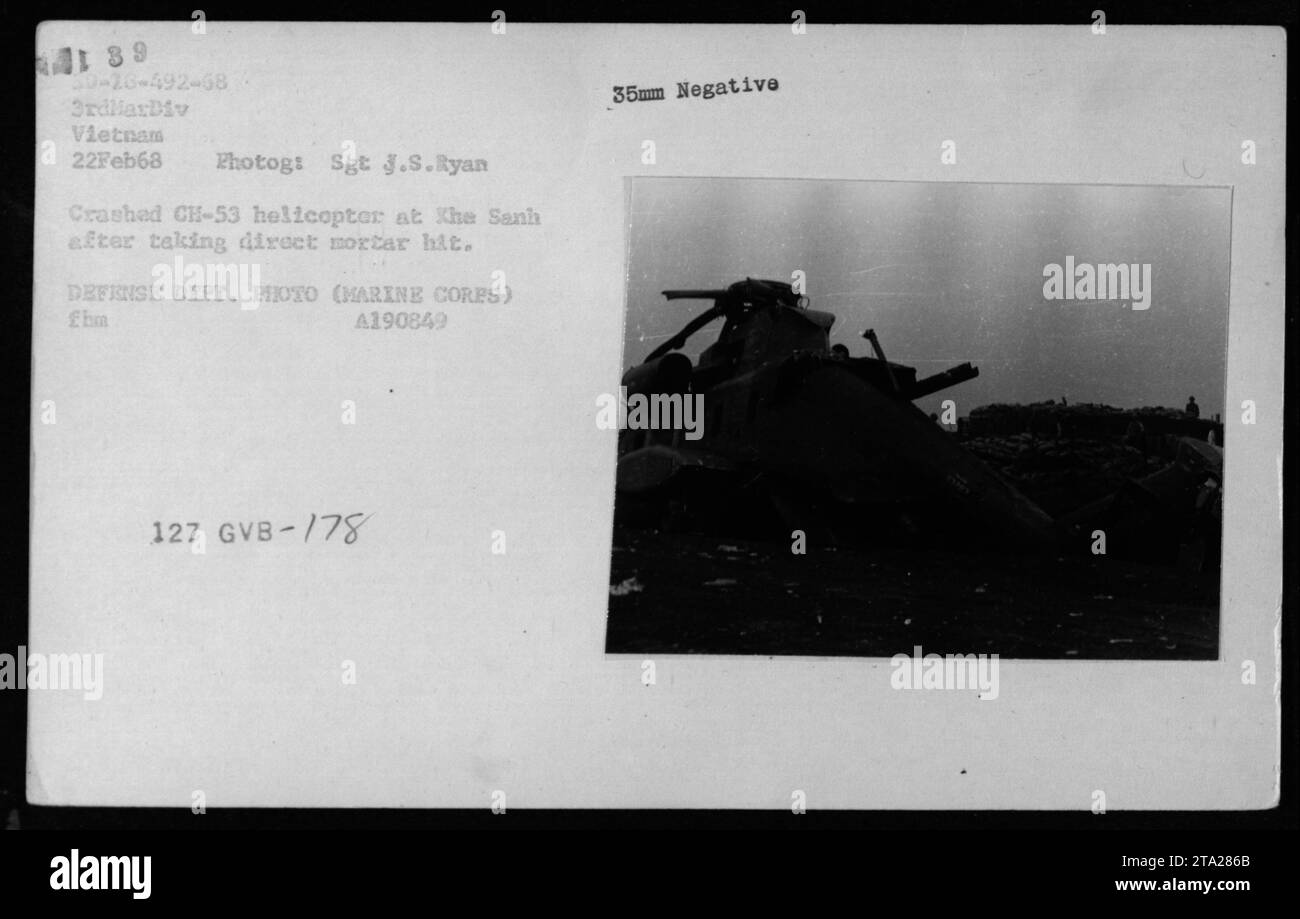 A CH-53 helicopter crashed at Khe Sanh after a direct mortar hit on ...