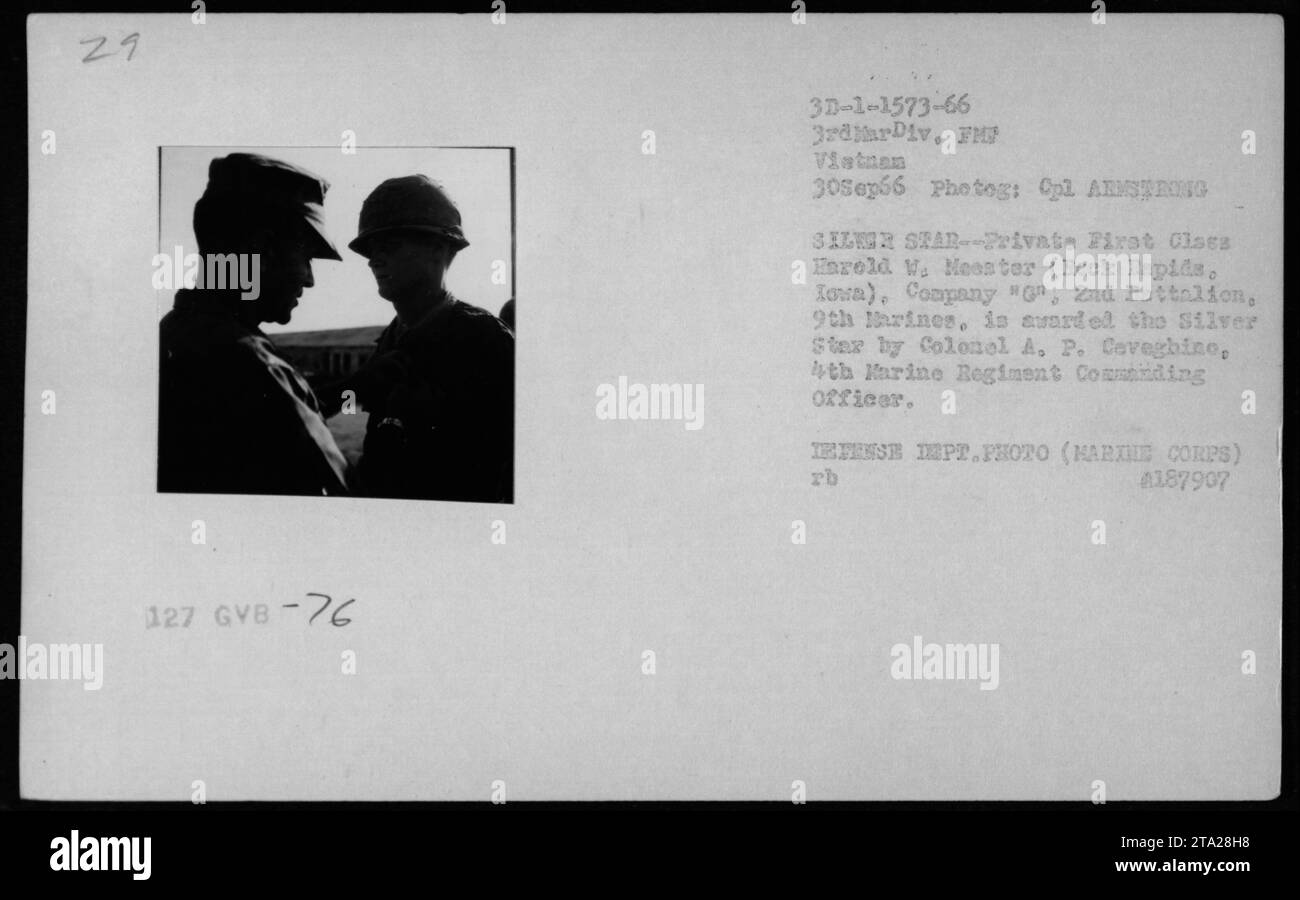 Private First Class Harold W. Meester receives the Silver Star from ...