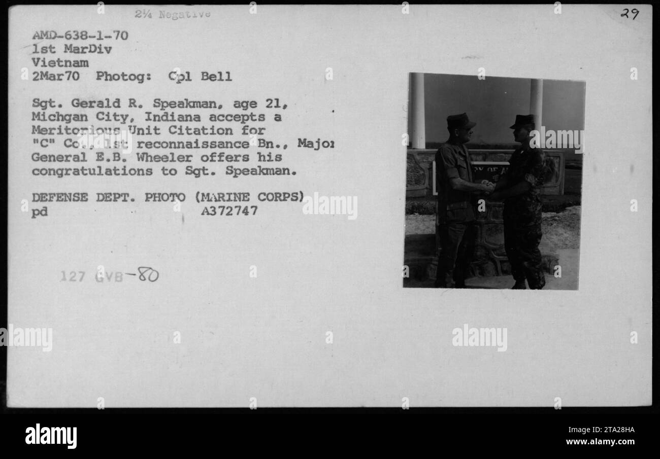 On March 2, 1970, Sgt. Gerald R. Speakman of Michigan City, Indiana ...