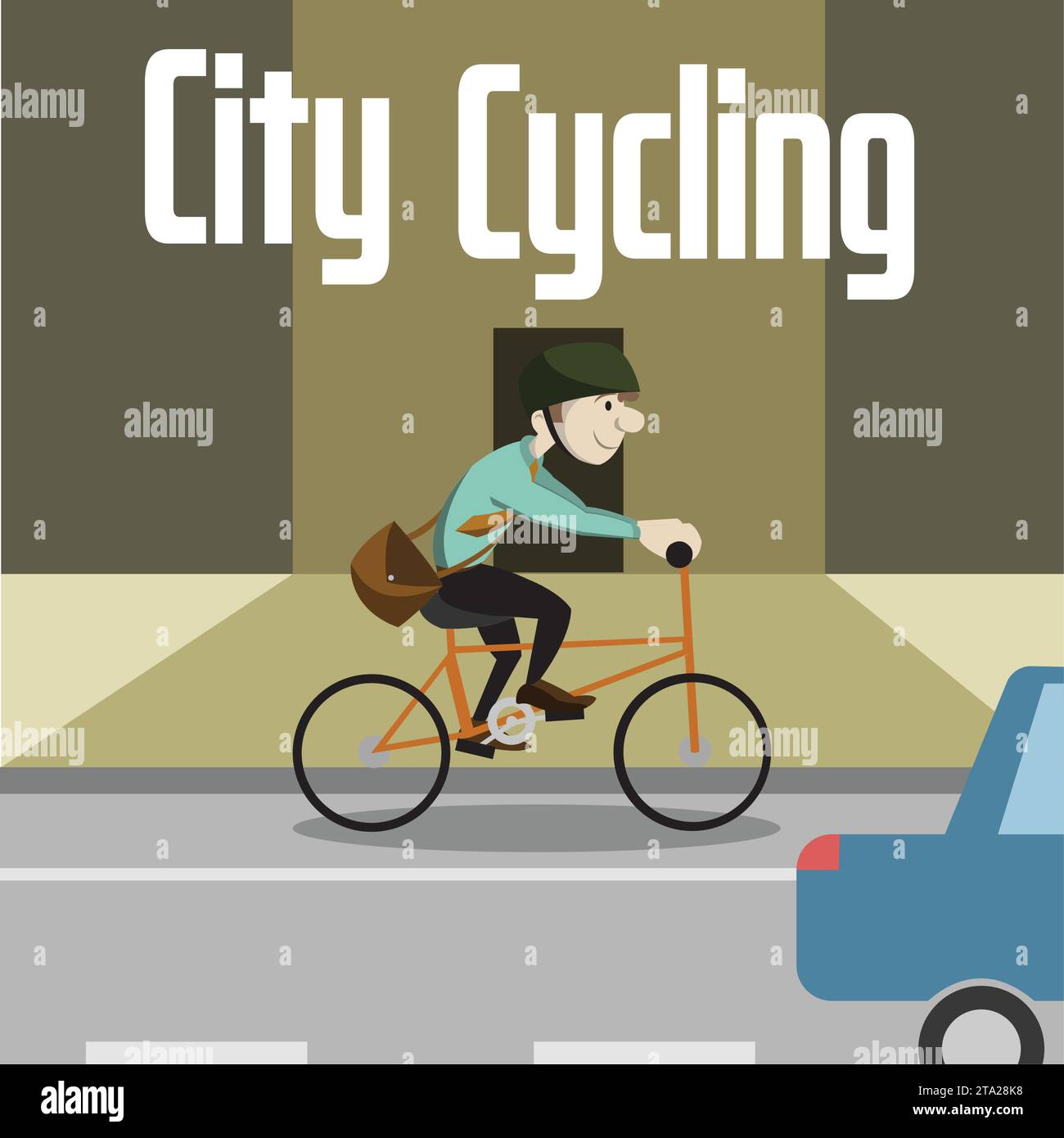 Isolated male character riding a bicycle on a city street Vector ...