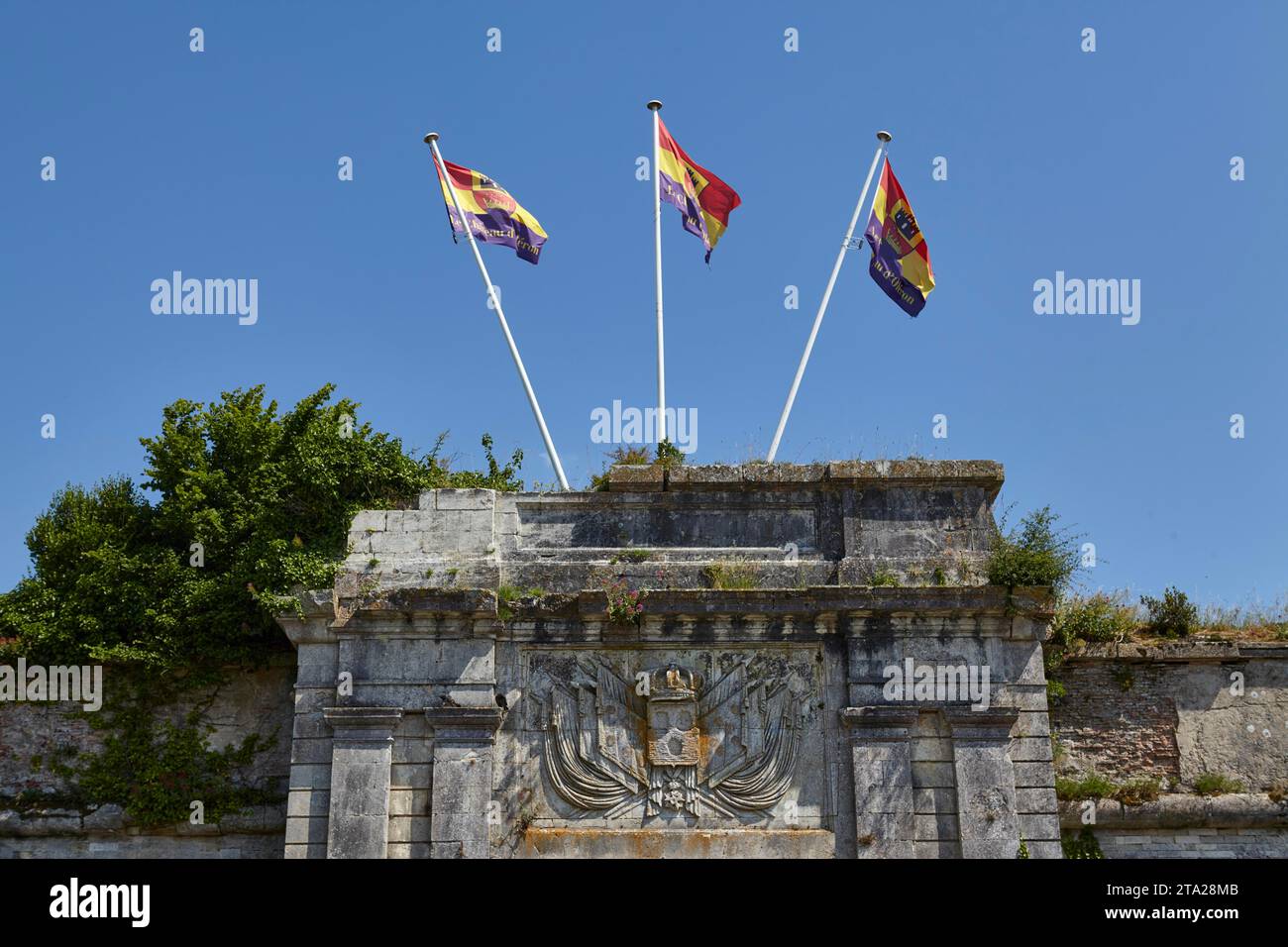Flags at the citadel of Chateau-d'Oleron, Le Chateau-d'Oleron, Ile d ...
