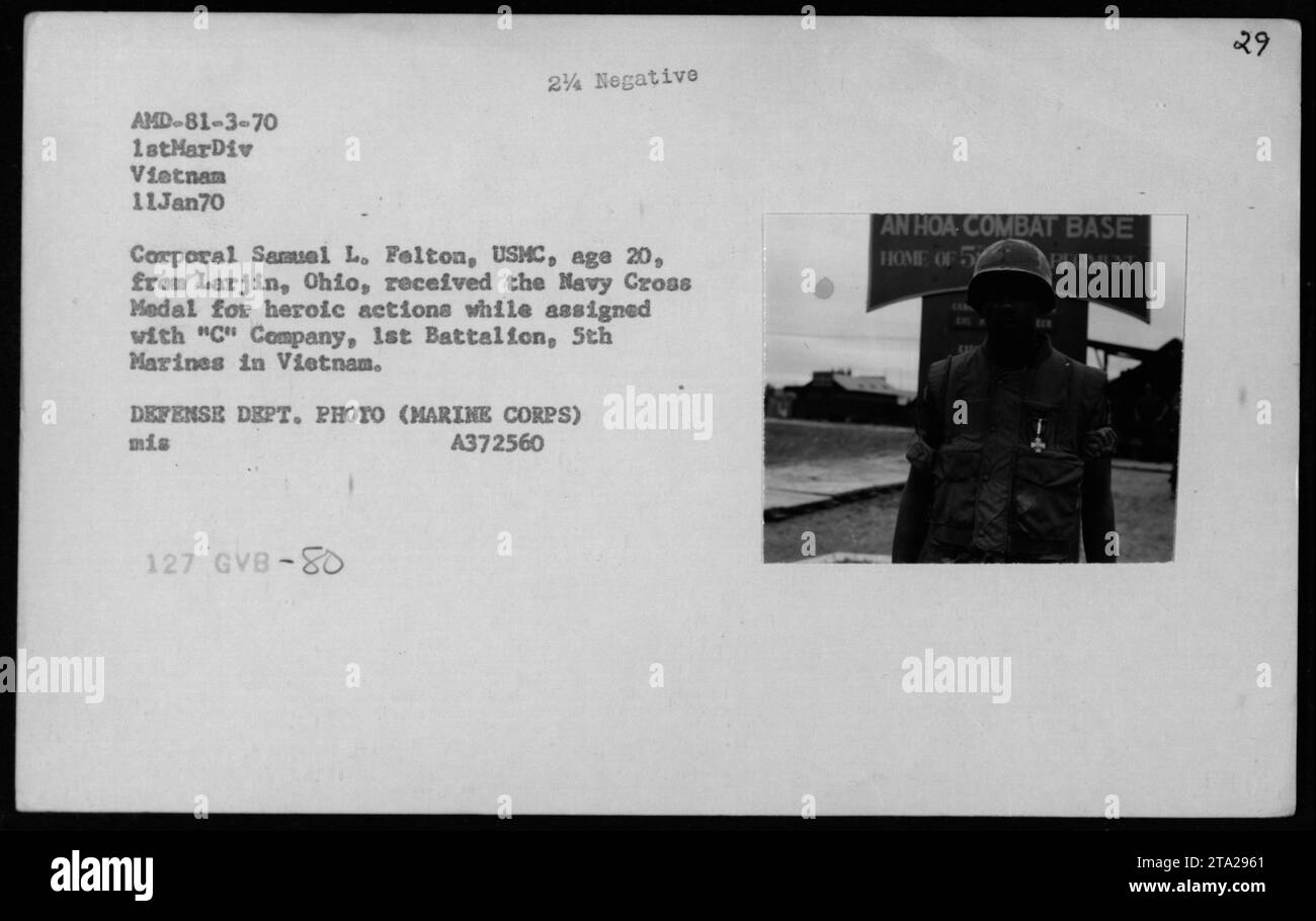 US Marine Corporal Samuel L. Felton, 20, from Larjin, Ohio, receiving ...