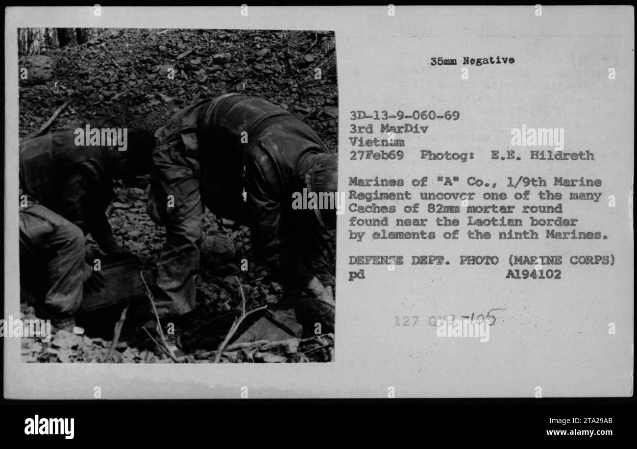 Marines from "A" Company, 1/9th Marine Regiment, discovering a cache of ...