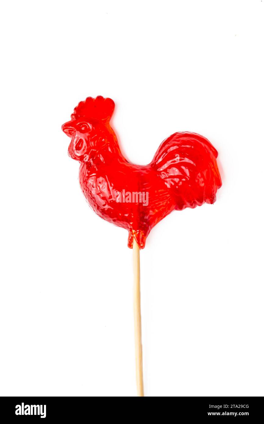 Rooster shape lollipop isolated on white background - rooster candy ...