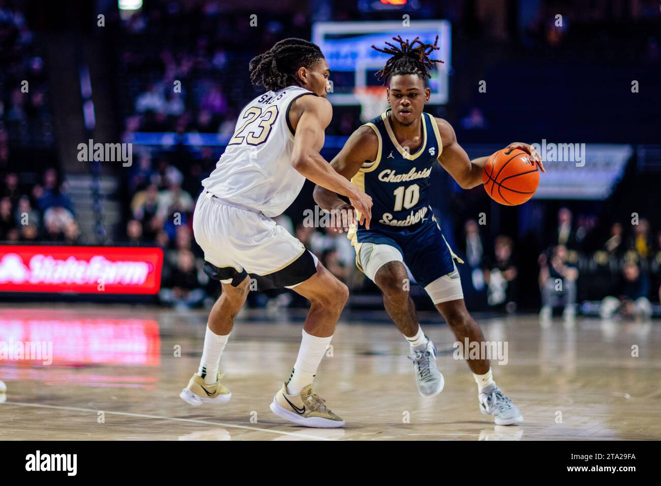 Winston-Salem, NC, USA. 24th Nov, 2023. Wake Forest Demon Deacons guard ...