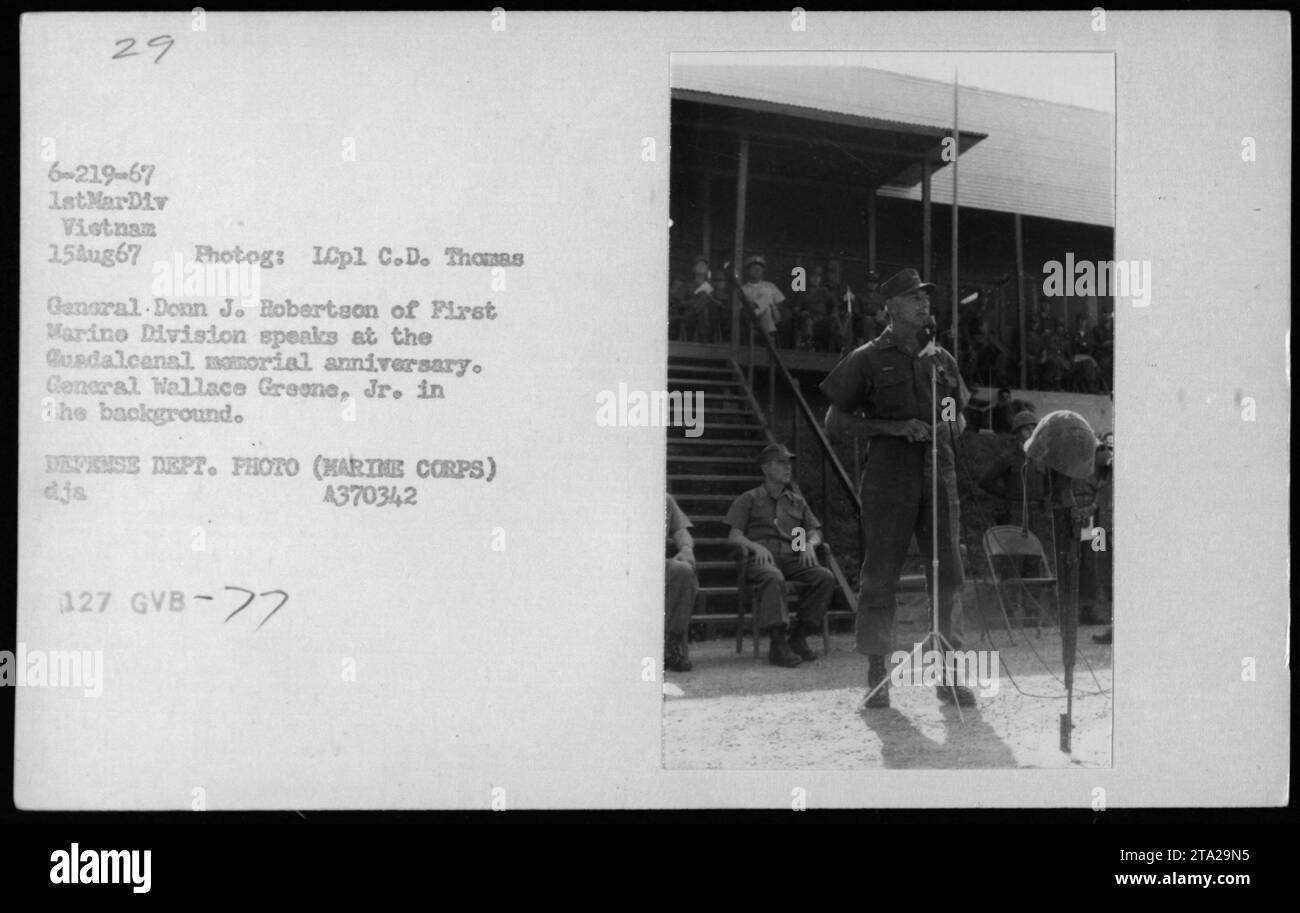 General Donn J. Robertson speaks at the Guadalcanal memorial ...