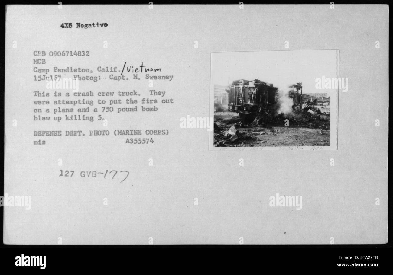 Photograph of a crash crew truck responding to a fire on an aircraft at ...